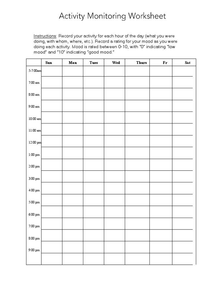 Activity Monitoring Worksheet | PDF