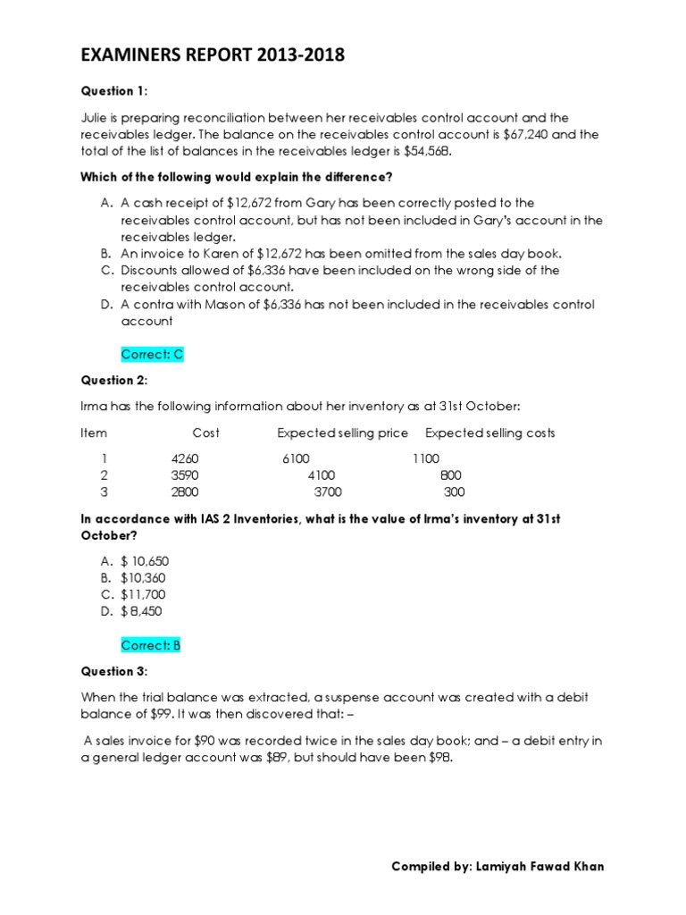 Examiners Report 2013-2018 - Level B | PDF | Debits And Credits ...