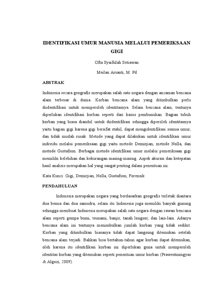 Identifikasi Umur Manusia Melalui Pemeriksaan Gigi | PDF