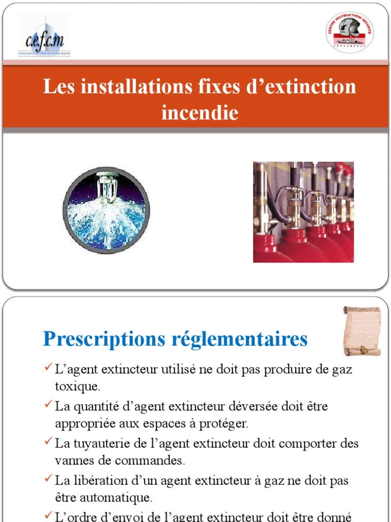 Installations Fixes D'extinction Incendie | PDF | Extincteur automatique à eau | Chimie