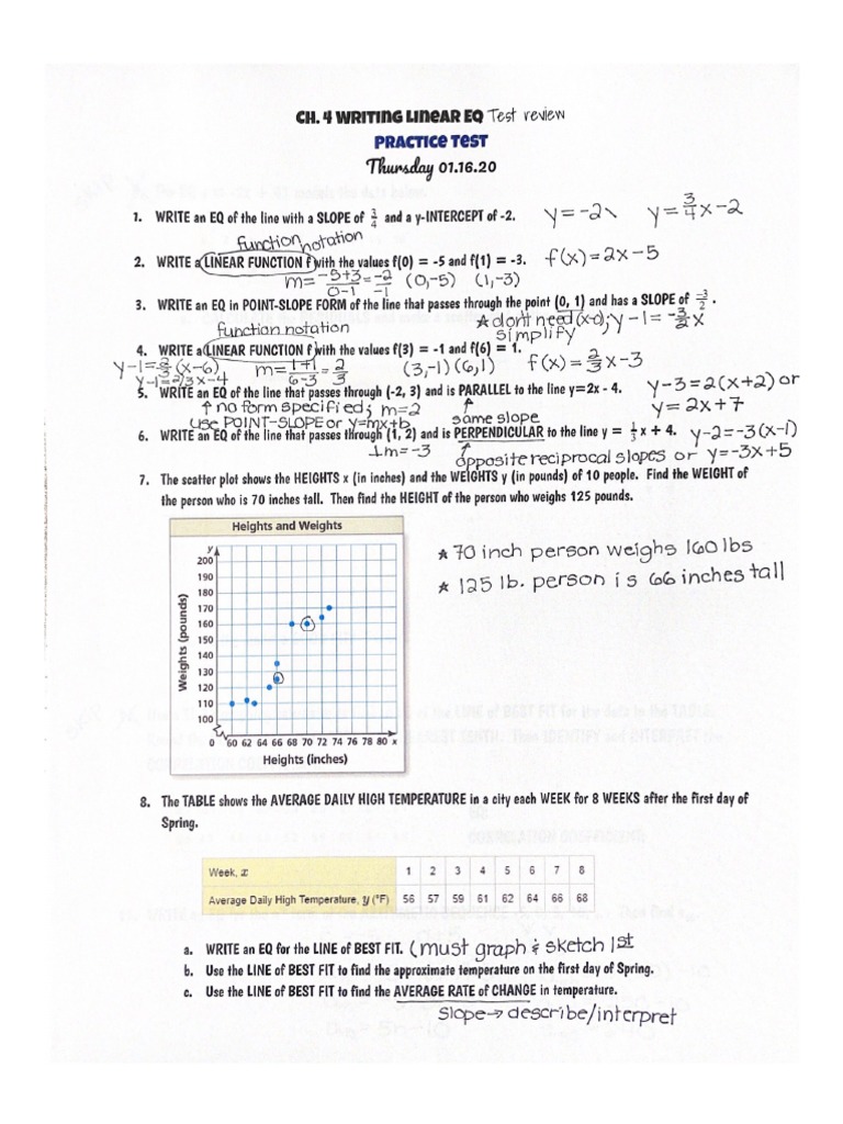 CH. 4 WRITING LINEAR EQ Test Review | PDF