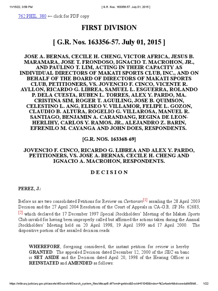 Bernas V Cinco | PDF | Board Of Directors | Corporations