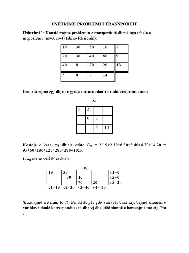 Ushtrime Problemi I Transportit | PDF