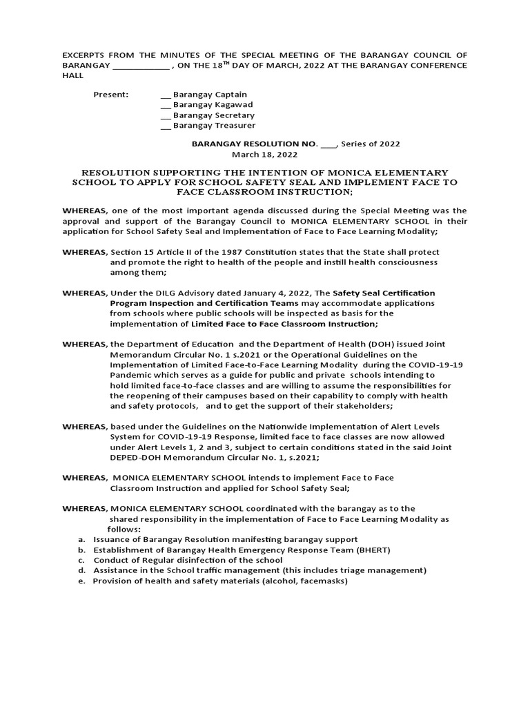 Barangay-Resolution and Moa | PDF | Justice | Crime & Violence