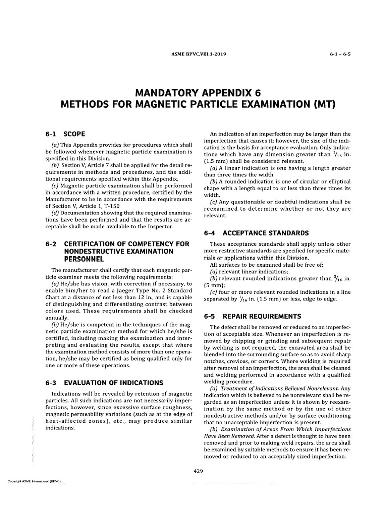 Asme Viii, Div.1, App.6 - MT | PDF