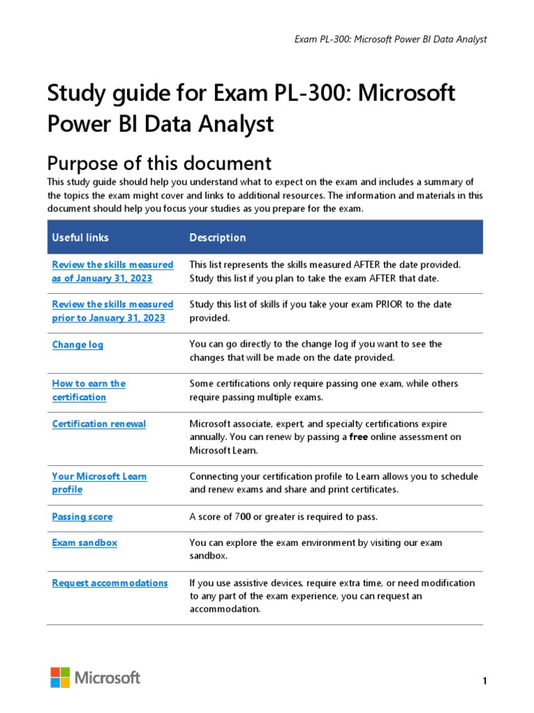 PL-300 Exam Study Guide: Power BI Analyst | PDF | Data Analysis | Test ...