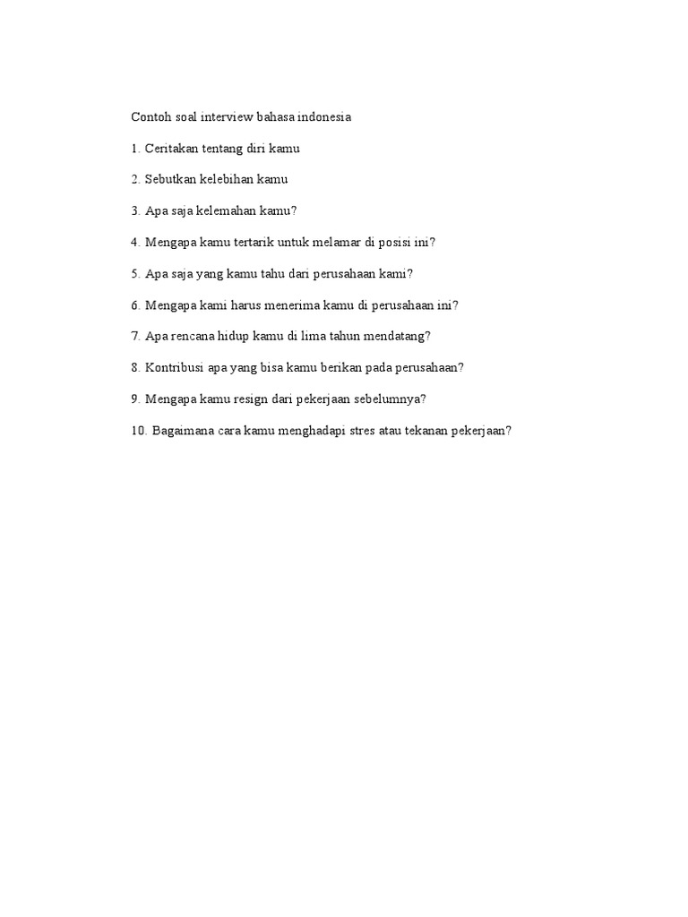 Contoh Soal Interview Bahasa Indonesia | PDF