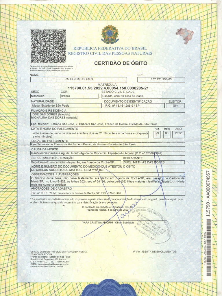 Certidao de Óbito | PDF