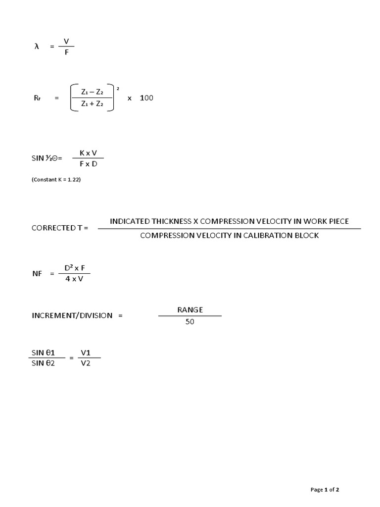 FORMULA SHEET & VELOCITY CHART | PDF