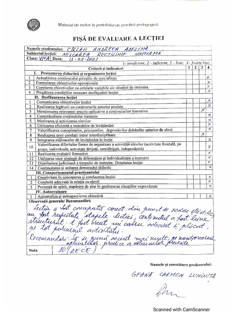 Fisa de Evaluare A Lectiei - IAC | PDF