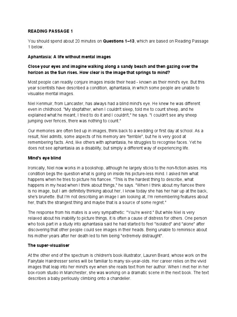 IELTS Reading Academic Practice 1 | PDF | Mental Image | Bbc