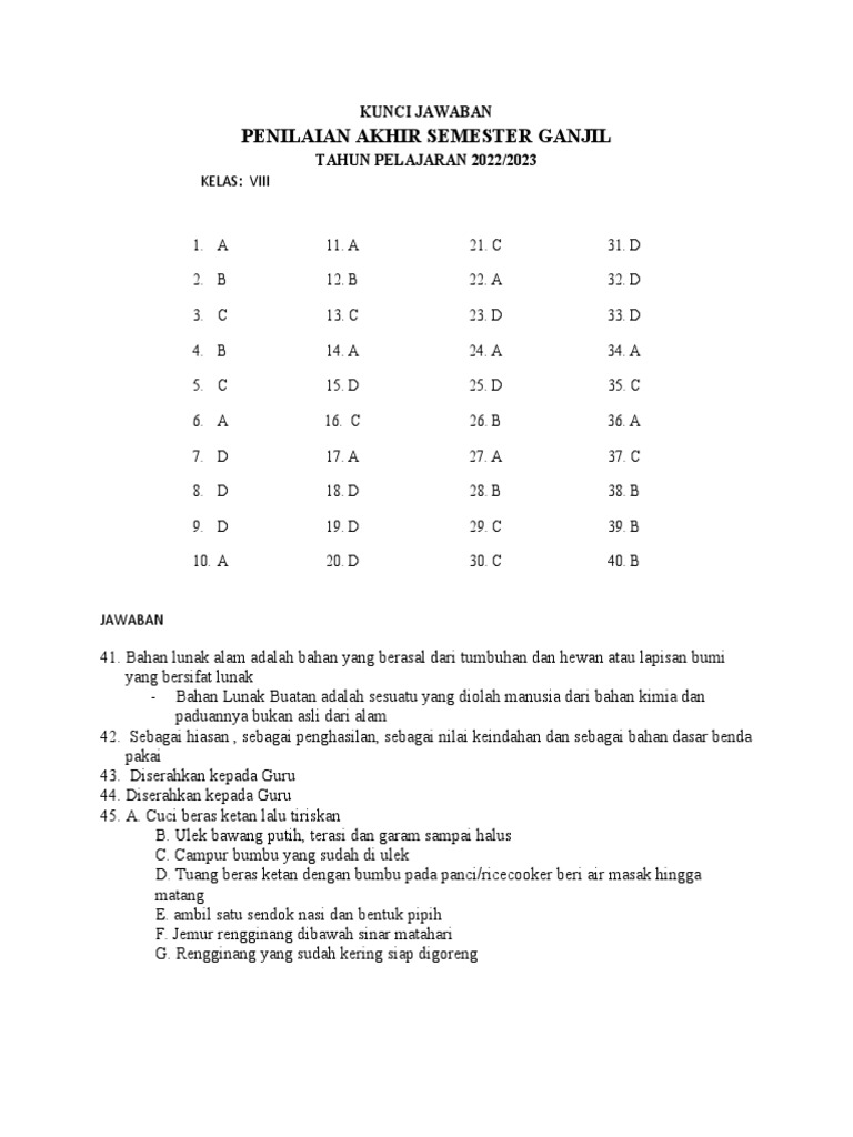 Kunci Jawaban PAS Kelas 8. Gugus 5 | PDF