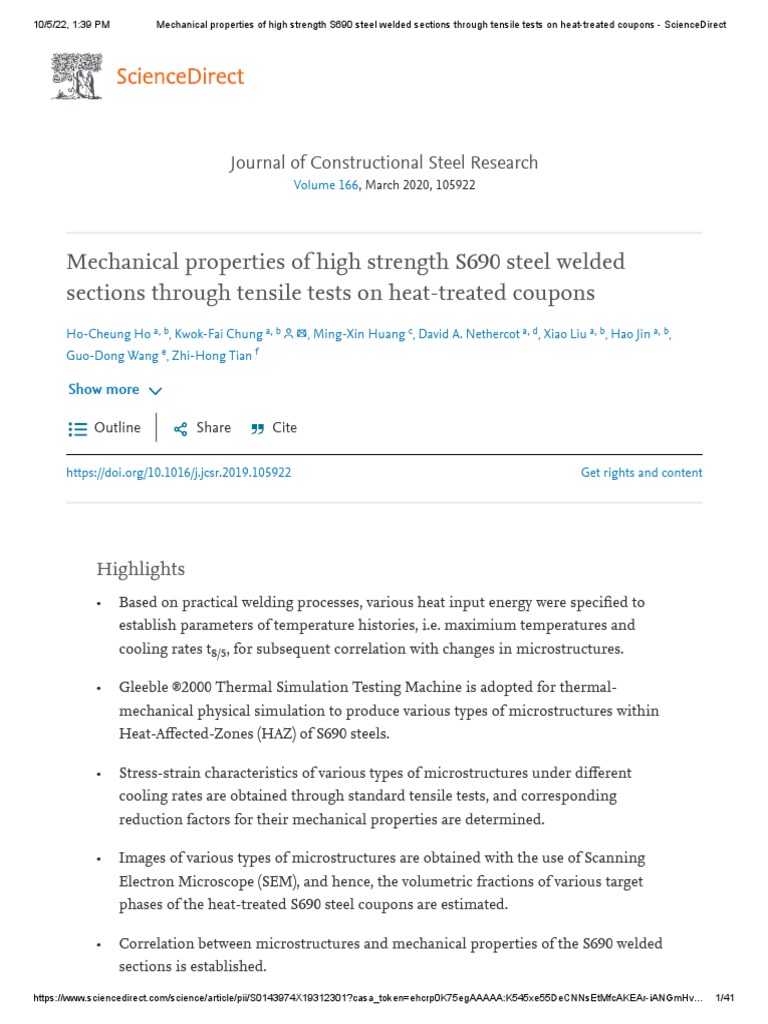 Mechanical Properties of High Strength S690 Steel Welded Sections ...