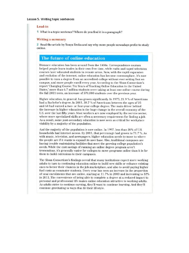 Lesson 5.topic Sentence | PDF