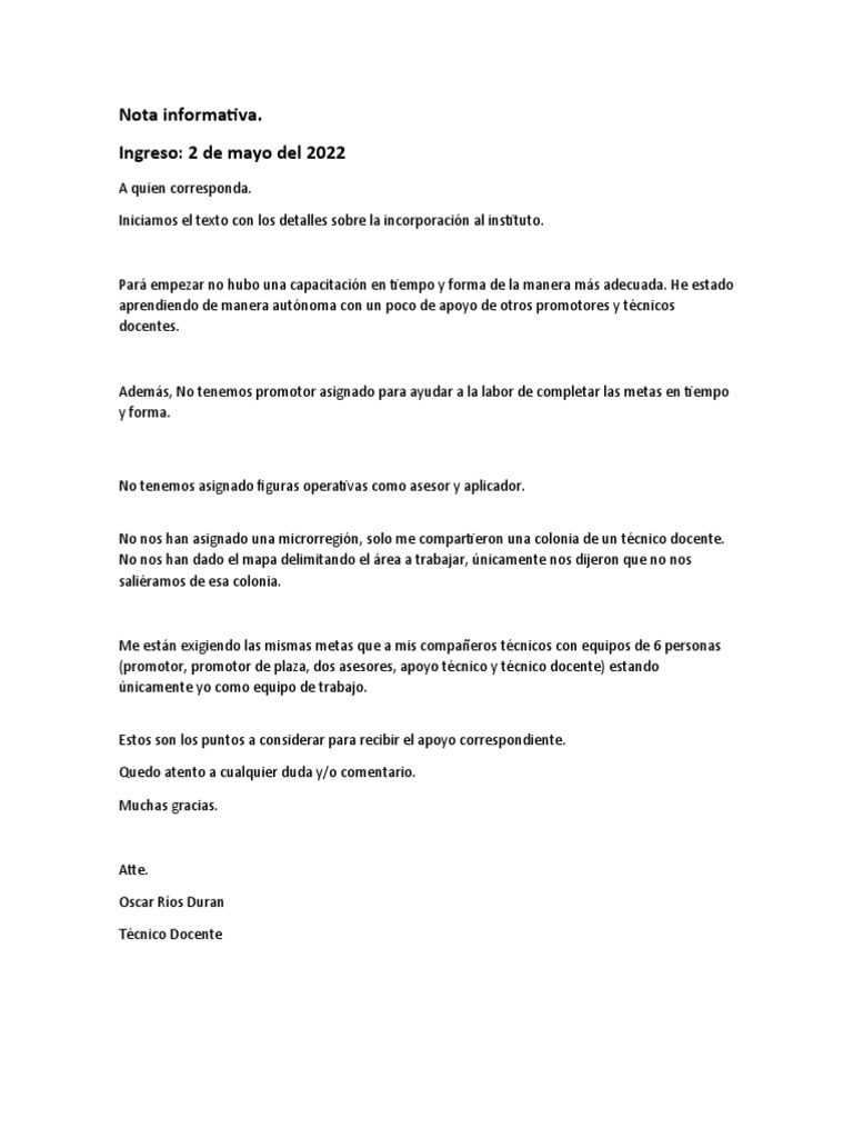 Nota Informativa | PDF