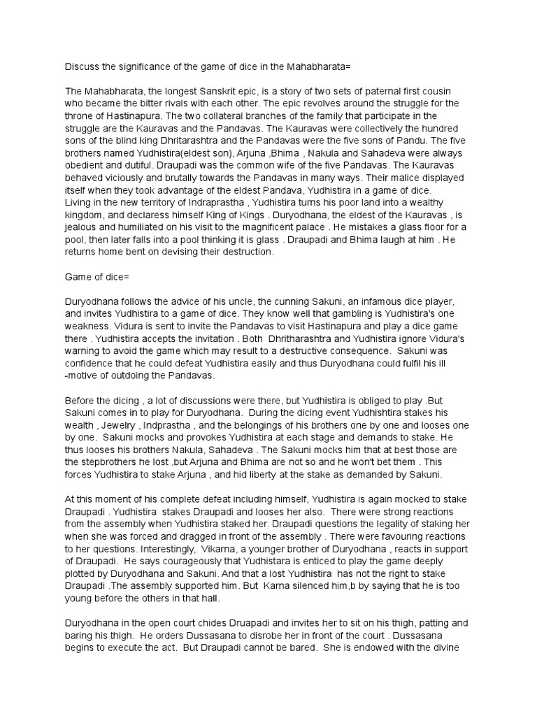 Game of Dice | PDF | Ancient Indian Literature | Hindu Mythology