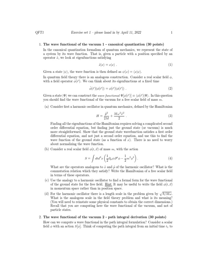 Exercise 1 2022 | PDF | Wave Function | Physics