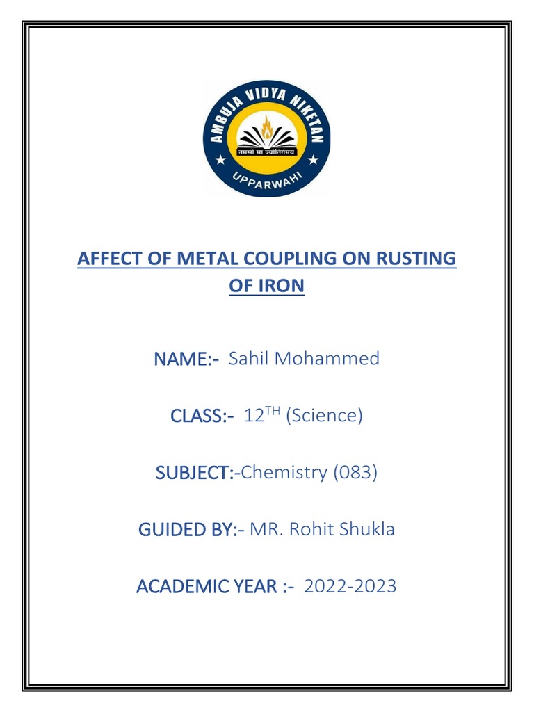 Chemistry Project File | PDF | Rust | Corrosion