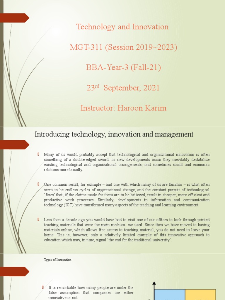 Introduction To Technology and Innovation Week-1 | PDF | Innovation ...