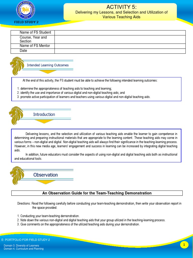 FS 2 Activity 5 Delivering My Lessons | PDF | Teaching Method | Teachers