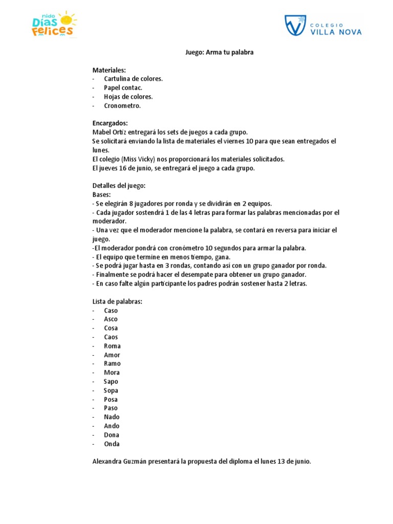 Juego: Arma la Palabra para Niños | PDF