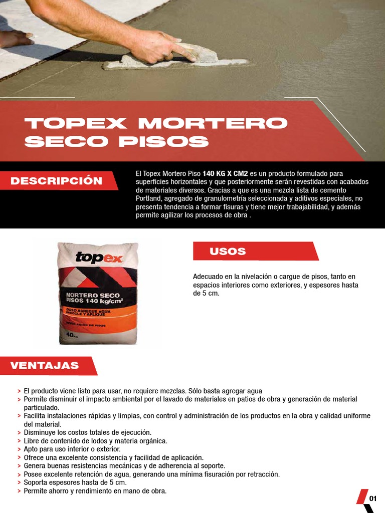 Ficha Tecnica Topex Mortero Piso | PDF | Agua | Residuos