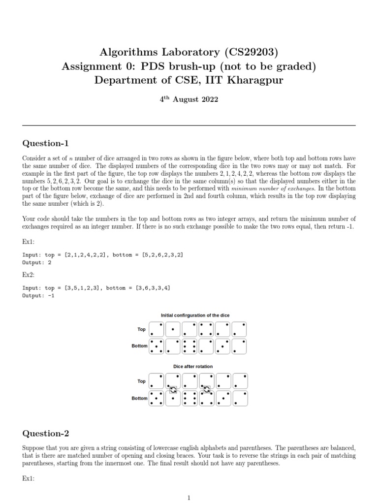 Preparing For The Algorithms Laboratory An Assignment To Refresh Programming And Data