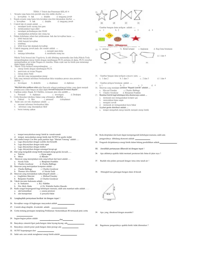 Soal Tema 3 Tokoh Dan Penemuan Kelas 6 | PDF