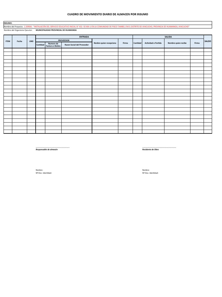 Cuadro Mov Almacen Diario | PDF
