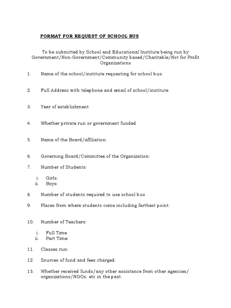 Format For Request of School School Bus | PDF