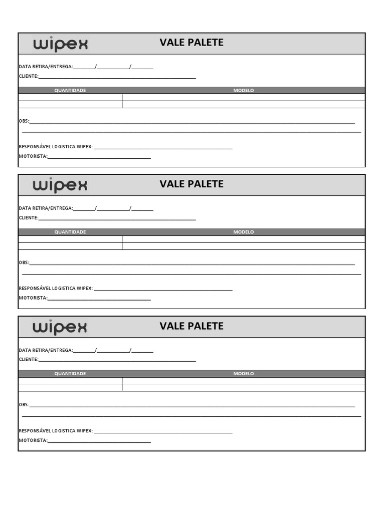 Registro de Vale Palete Wipex | PDF