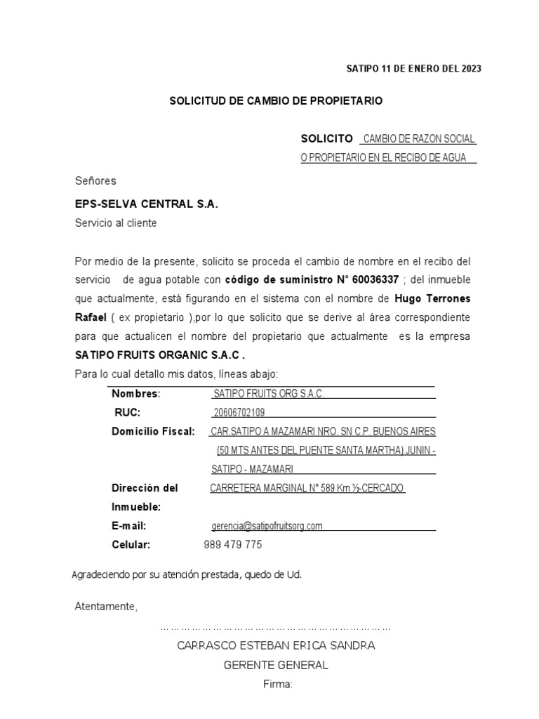 Solicitud Cambio de Dueño | PDF