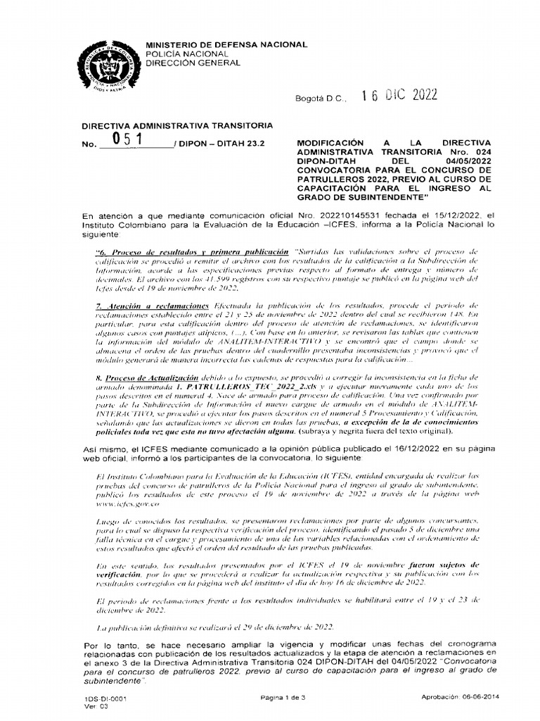 D.A.T Nro. 051 DIPON-DITAH MODIFICACION A LA D.A.T Nro. 024 DIPON-DITAH | PDF