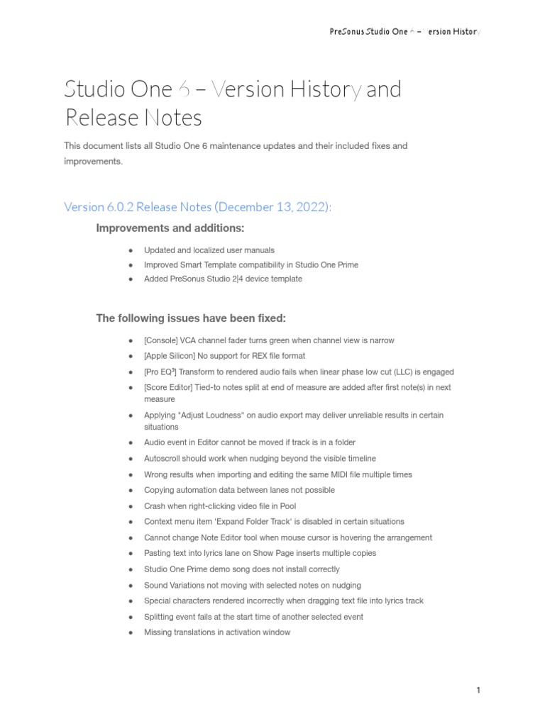 PreSonus Studio One 6 Release Notes | PDF | Computer File | Computer ...