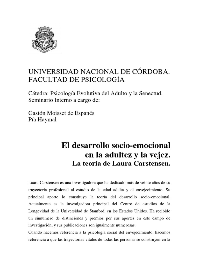 Teoría de la Selectividad Socioemocional | PDF | Adultos | Las emociones