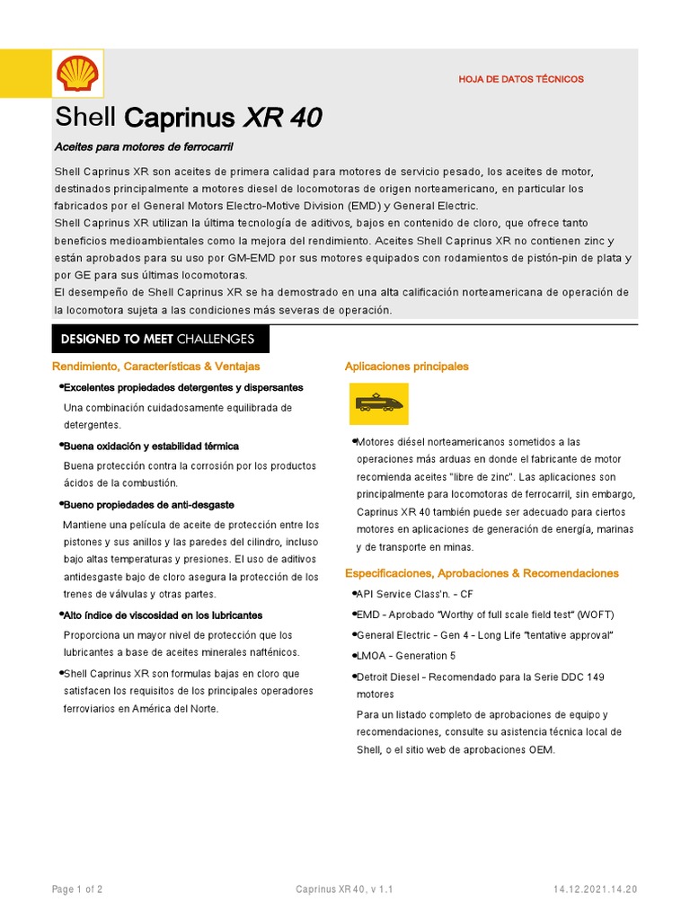 Aceite Shell Caprinus XR 40 para Locomotoras | PDF | Sustancias ...
