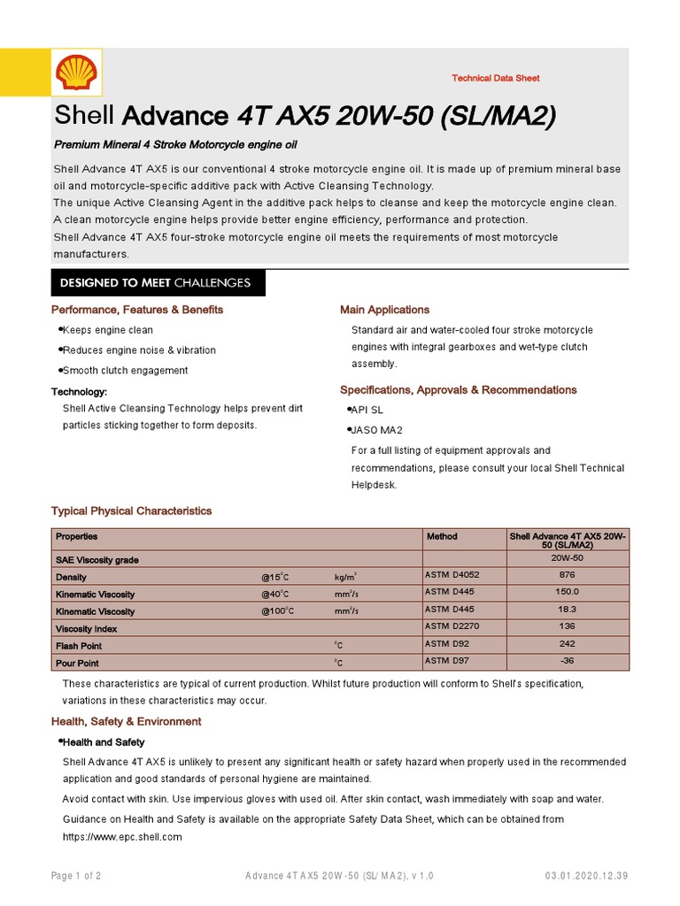 Advance 4t Ax5 20w-50 (Sl-Ma2) | PDF | Motor Oil