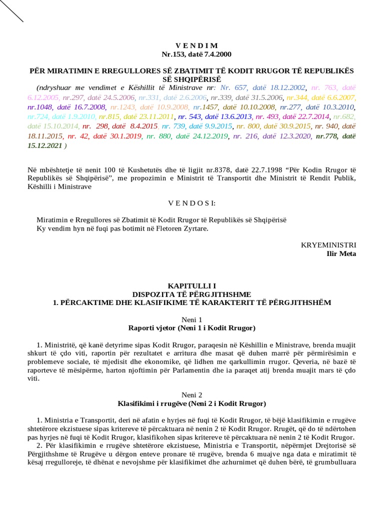 VKM Nr.153, Datë 7.4.2000 e Përditësuar Deri Në 2021 Për Miratimin e Rregullores Së Zbatimit Të ...