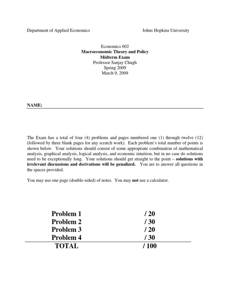 JHU Spring2009 MidtermExam | PDF | Mortgage Backed Security | Taxes