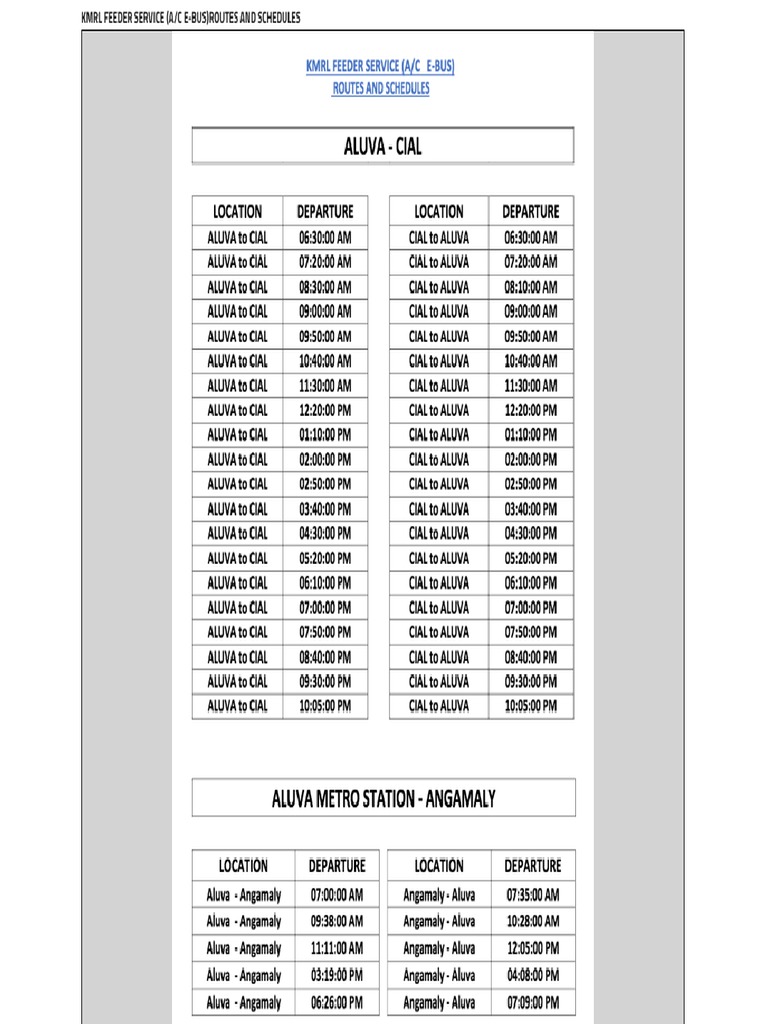 Feeder Service Time Table | PDF