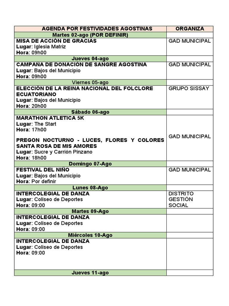 Cronograma de Fiestas | Descargar gratis PDF | Fiestas cristianas y días santos