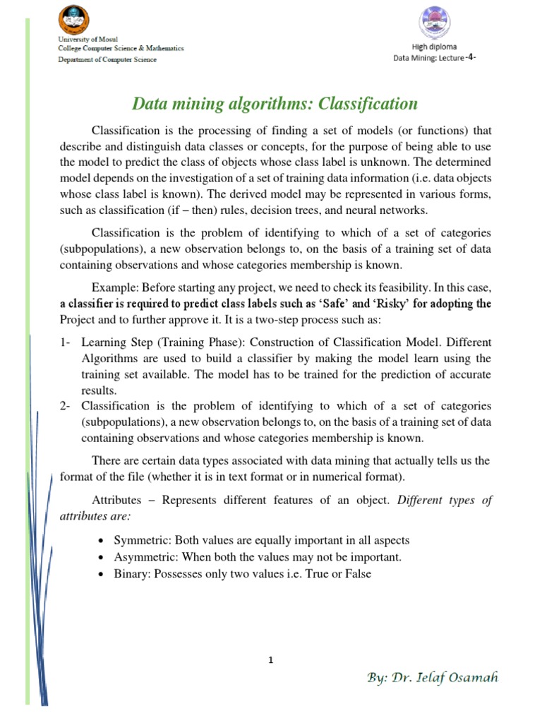 Data Mining Algorithms Classification L4 | PDF | Statistical Classification | Cybernetics