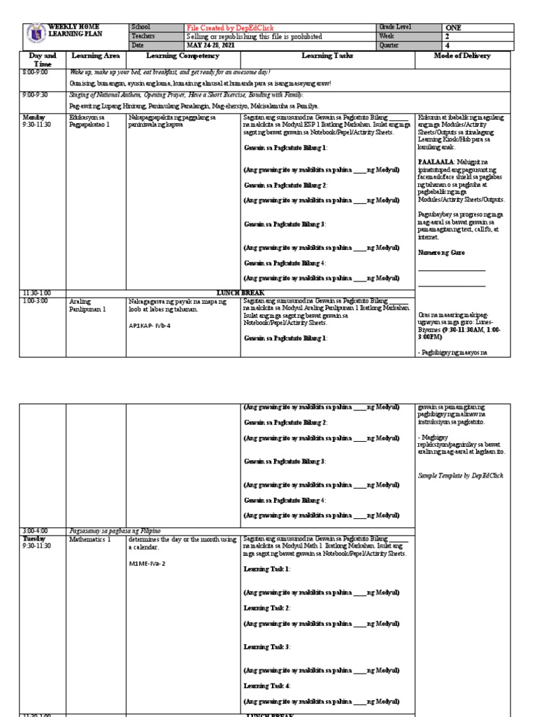 WHLP - Grade 1 (Q4 Week 2) | PDF