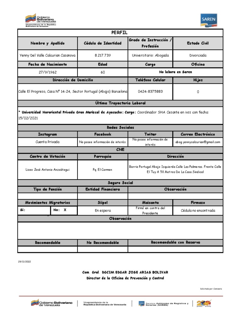 Yenny Del Valle Calcurian Casanova | PDF