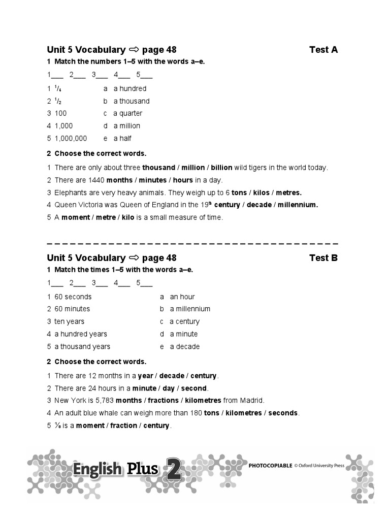 Five Minute Tests Unit 5 | PDF | Adjective | Cognitive Science