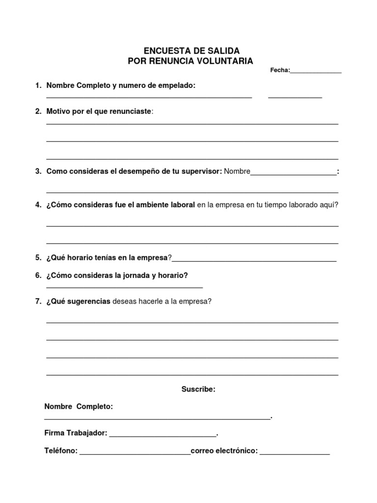 Encuesta de Salida | PDF