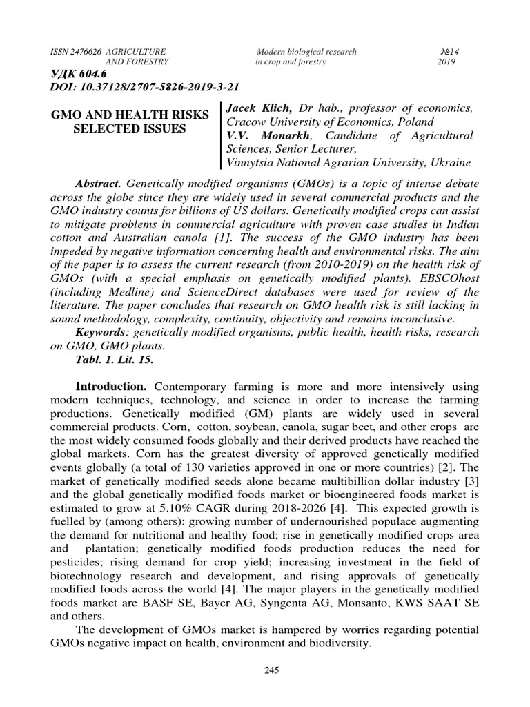 Gmo and Health Risks Selected Issues | PDF