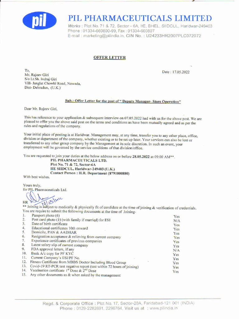 Offer Letter | PDF