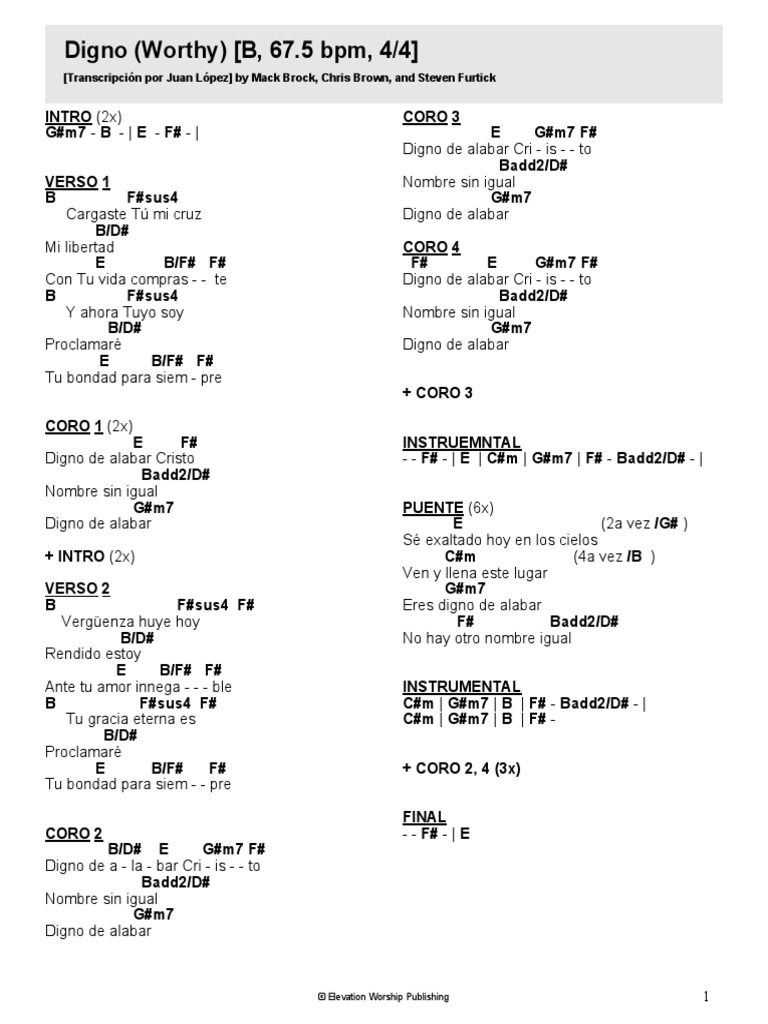 Digno (Worthy) (B) - Elevation Worship | PDF