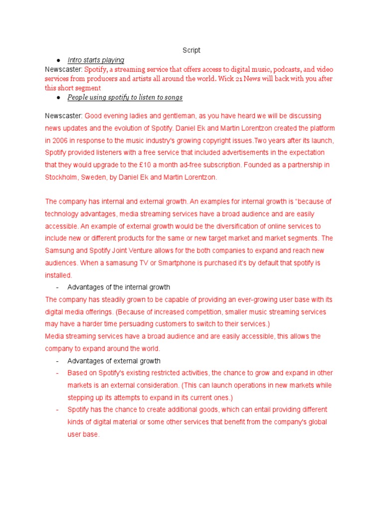 Script For Growth and Evolution Project | Download Free PDF | Spotify ...